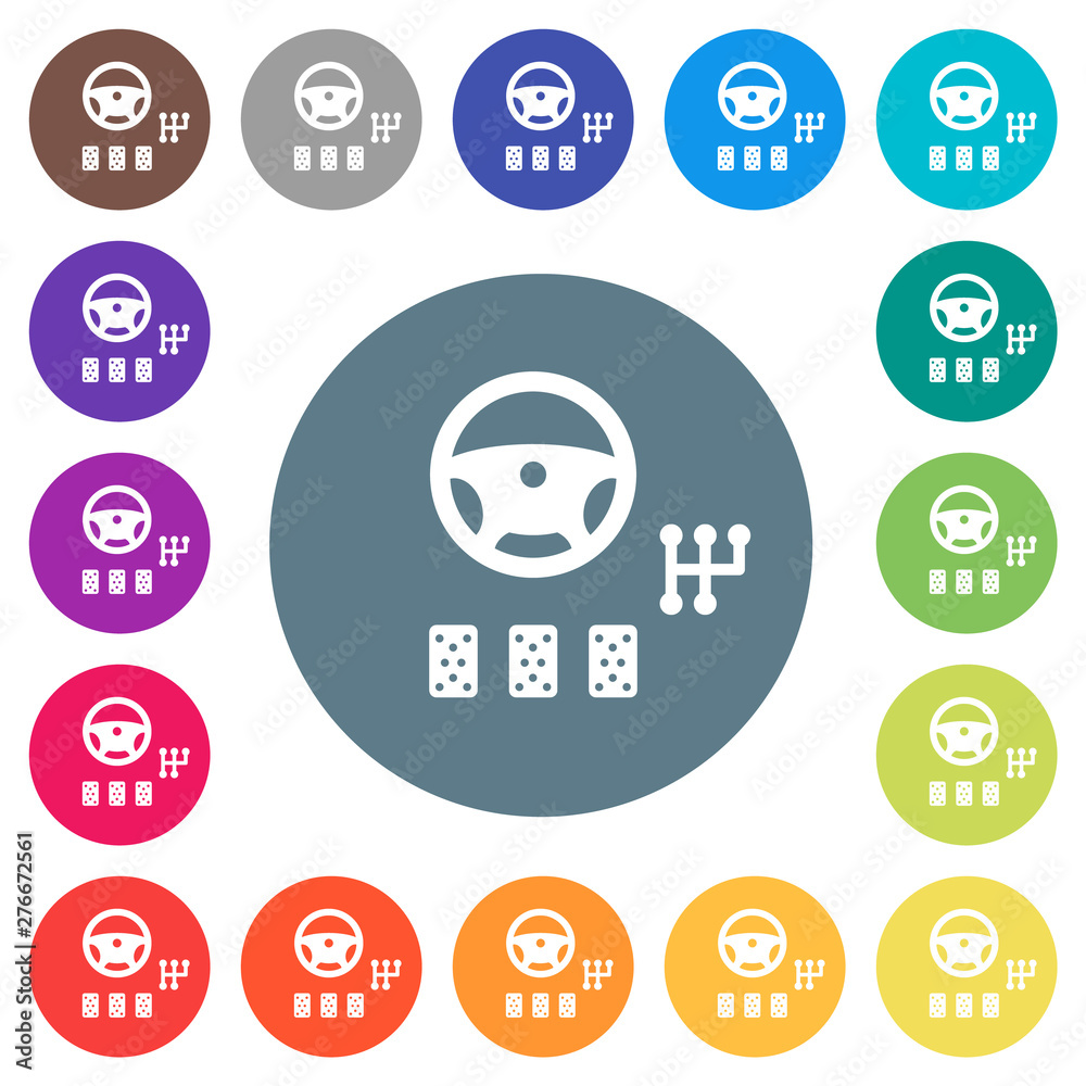 Car controls flat white icons on round color backgrounds Stock Vector ...