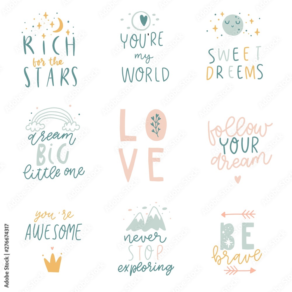 Big kids collection of fun phrases with simple cartoon illustration and ...