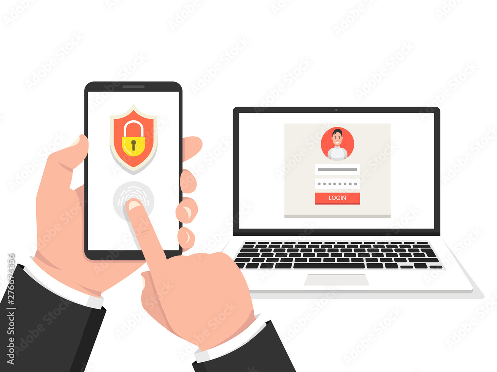 Two steps authentication concept. Verification by smartphone. Male ...