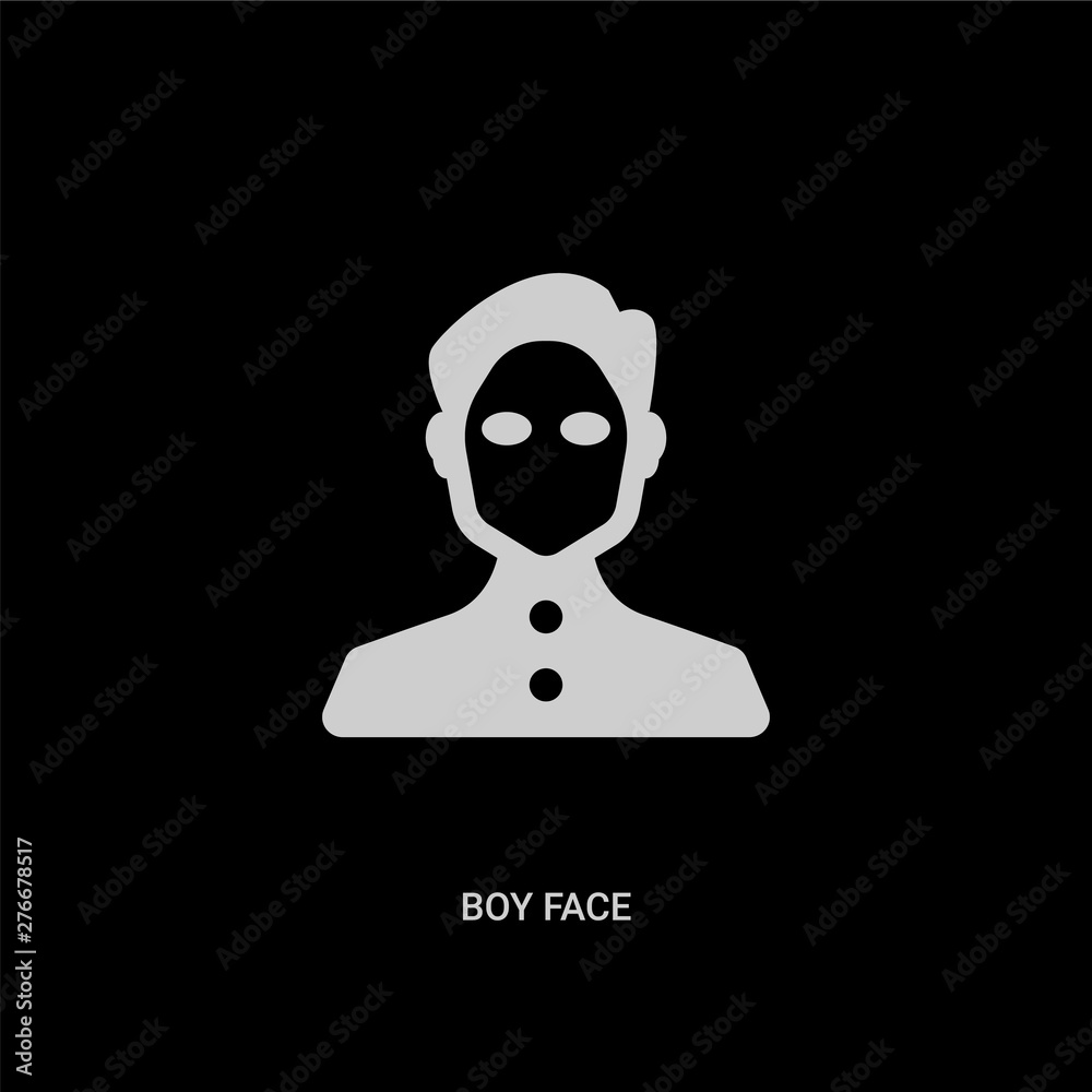 white boy face vector icon on black background. modern flat boy face ...