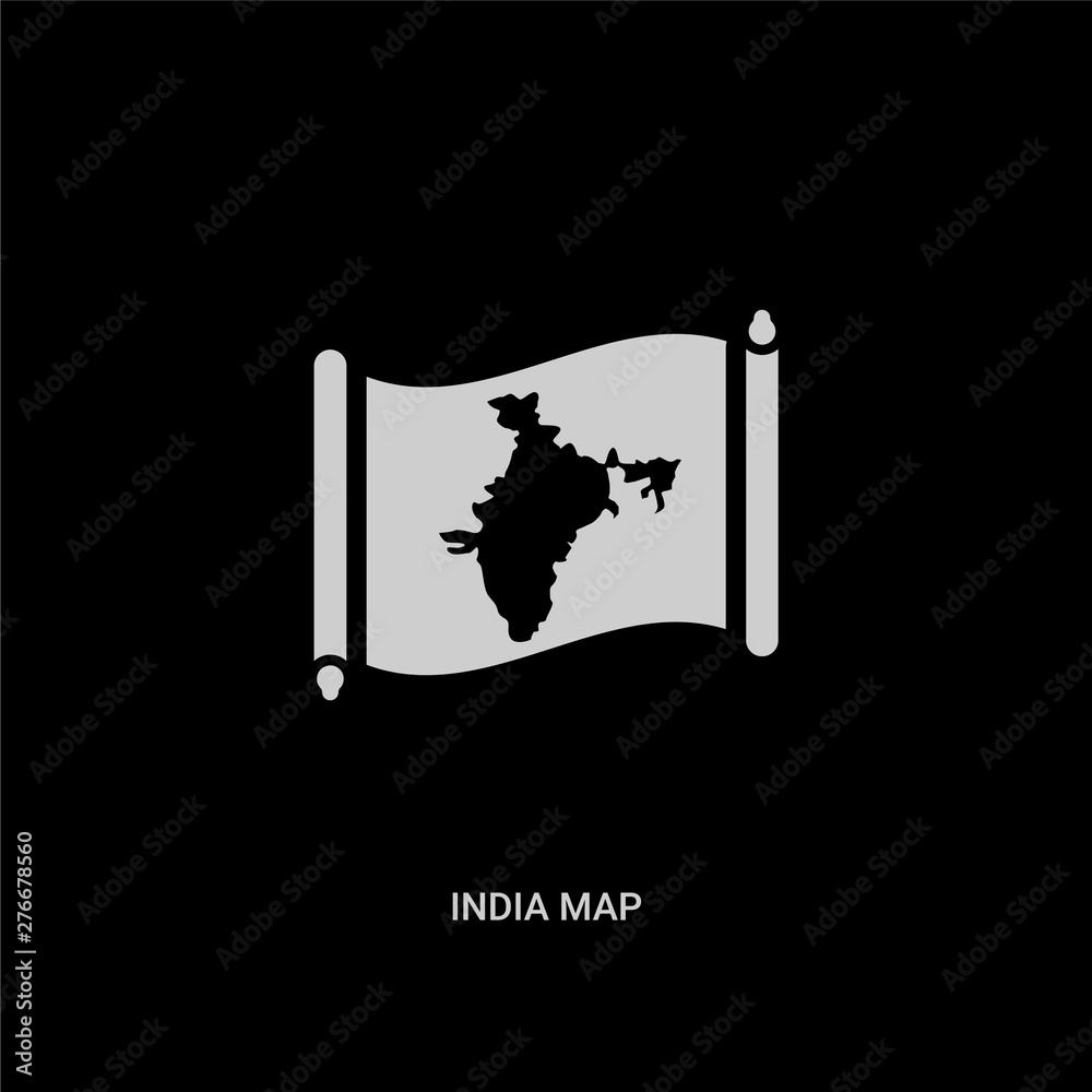 white india map vector icon on black background. modern flat india map ...