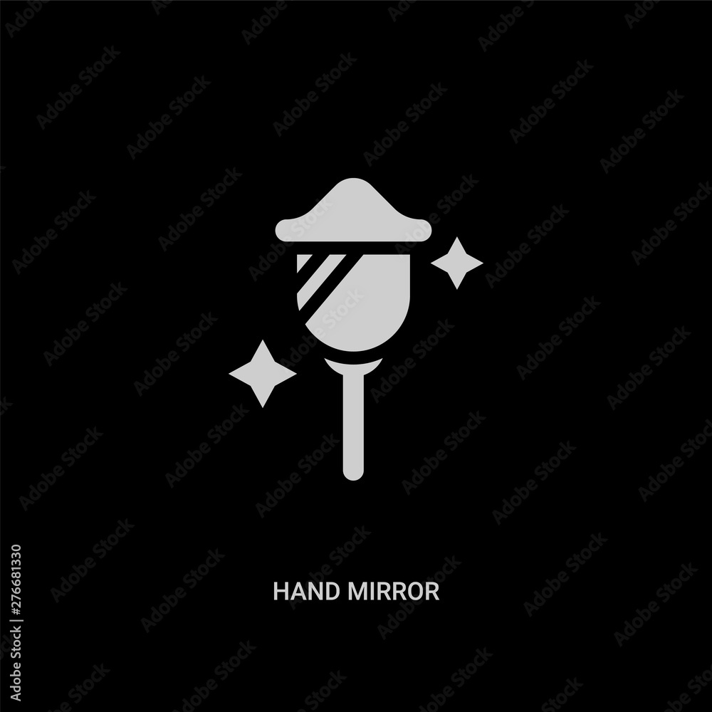 white hand mirror vector icon on black background. modern flat hand ...