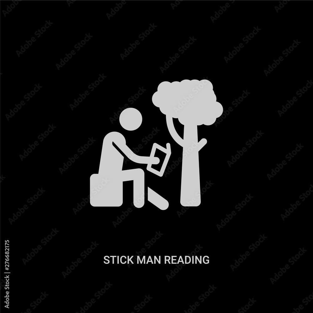 white stick man reading vector icon on black background. modern flat ...