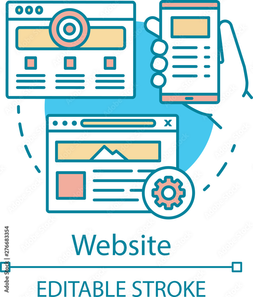 Website concept icon. Channels for SEO, SEM idea thin line illustration ...