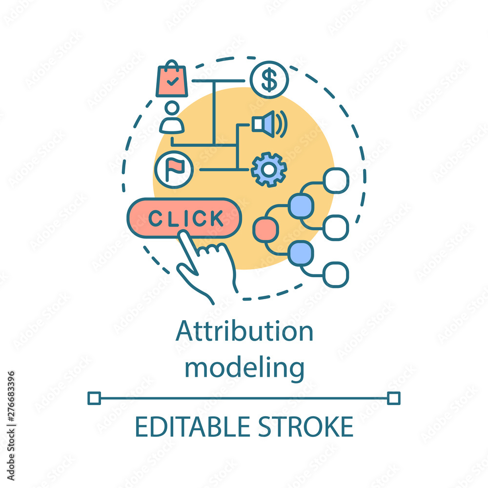 Attribution modeling concept icon. Digital marketing benefit idea thin ...