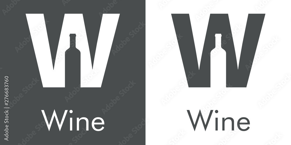 Logotipo abstracto con texto Wine con letra W en gris y blanco con ...