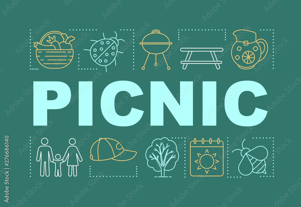 Picnic word concepts banner. Family activities with kids. Barbecue ...