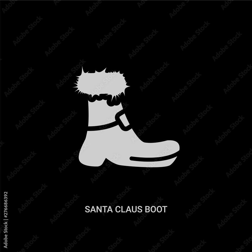 white santa claus boot vector icon on black background. modern flat ...