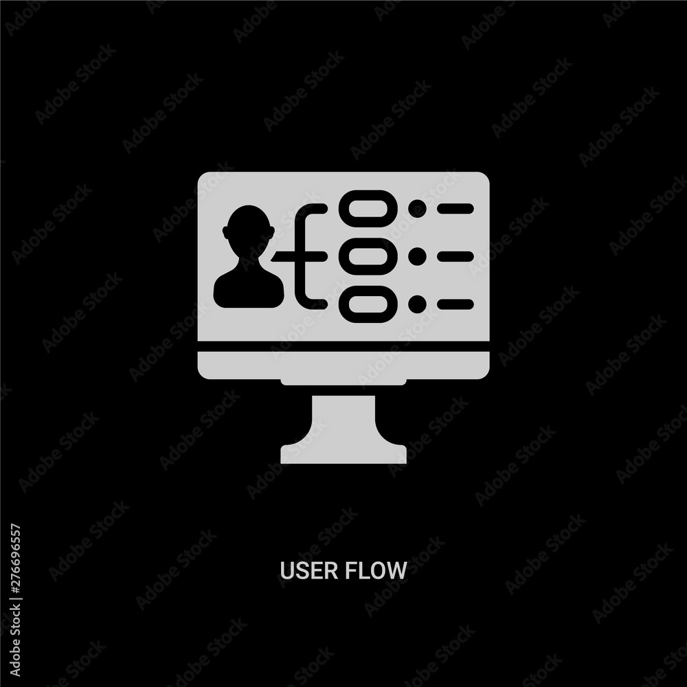 white user flow vector icon on black background. modern flat user flow ...