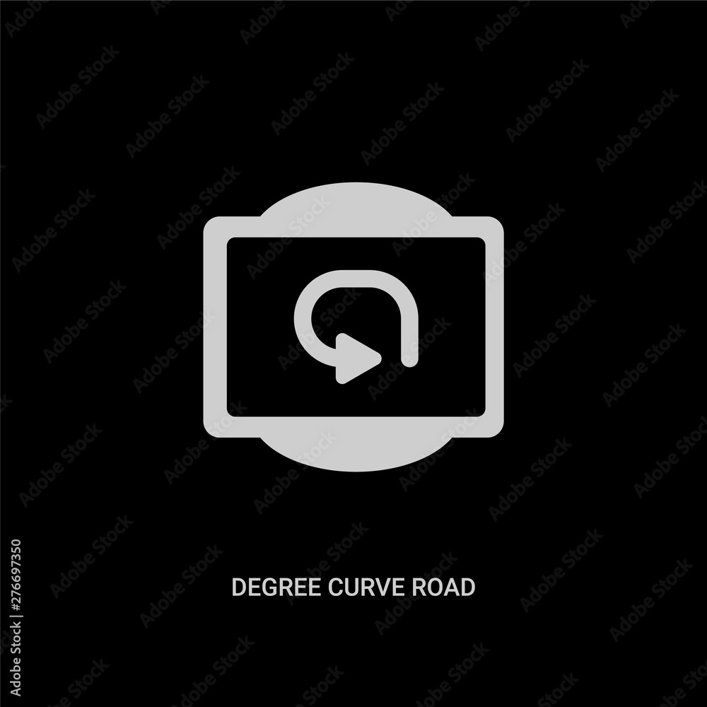 white degree curve road vector icon on black background. modern flat ...