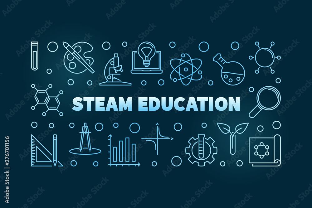 STEAM Education vector concept blue linear Science, Technology ...