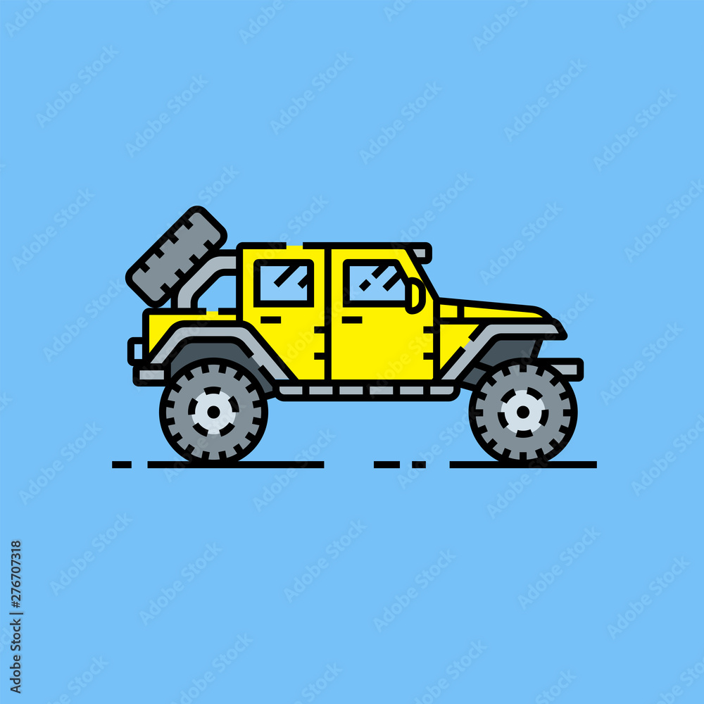 4x4 utility vehicle line icon. Offroad pick-up truck vehicle symbol ...