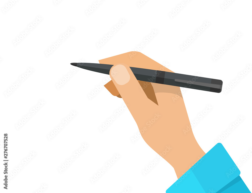 Hand with pencil vector illustration, flat cartoon hand holding pen ...