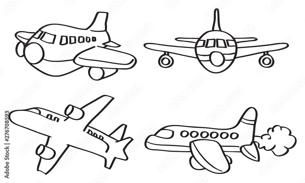Cartoon Airplane Vector Line Art Illustration Stock Vector | Adobe Stock