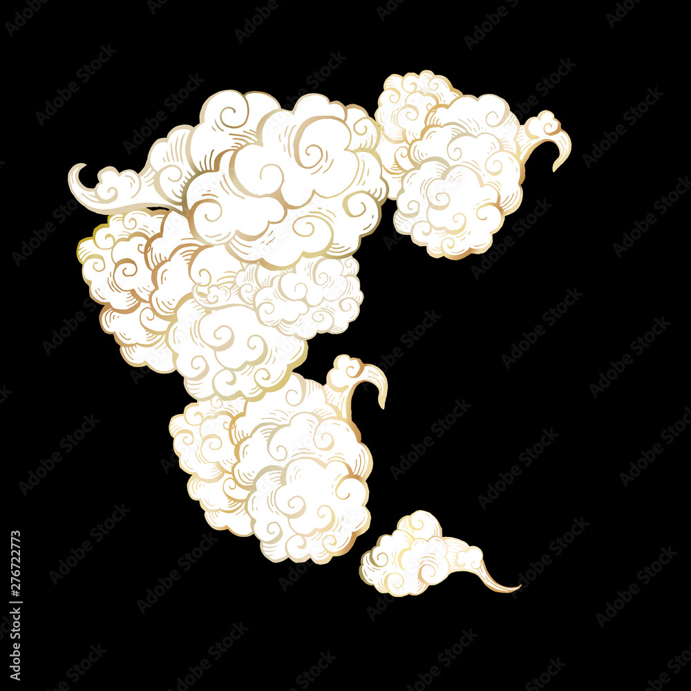 Chinese clouds flat vector illustration. Traditional oriental ...