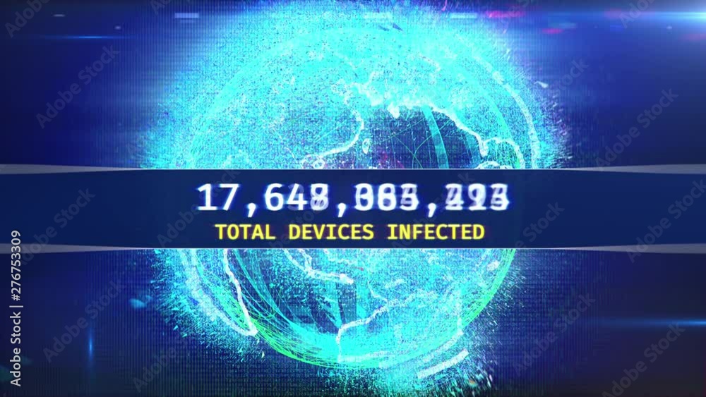 Global hacking attack, countdown of infected devices, virus, network ...
