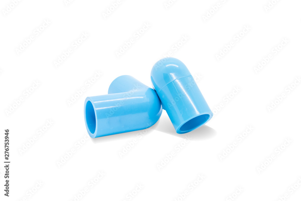 PVC blue pipe elbow 90 degree connect fitting isolated white background ...