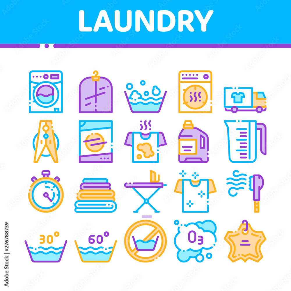 Laundry Service Vector Thin Line Icons Set. Laundry Service, Washing ...