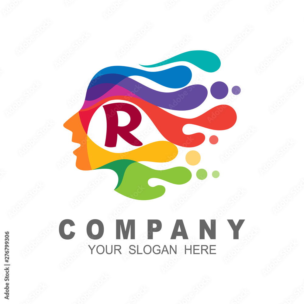 Face logo with letter R and people head logo, human face illustration ...
