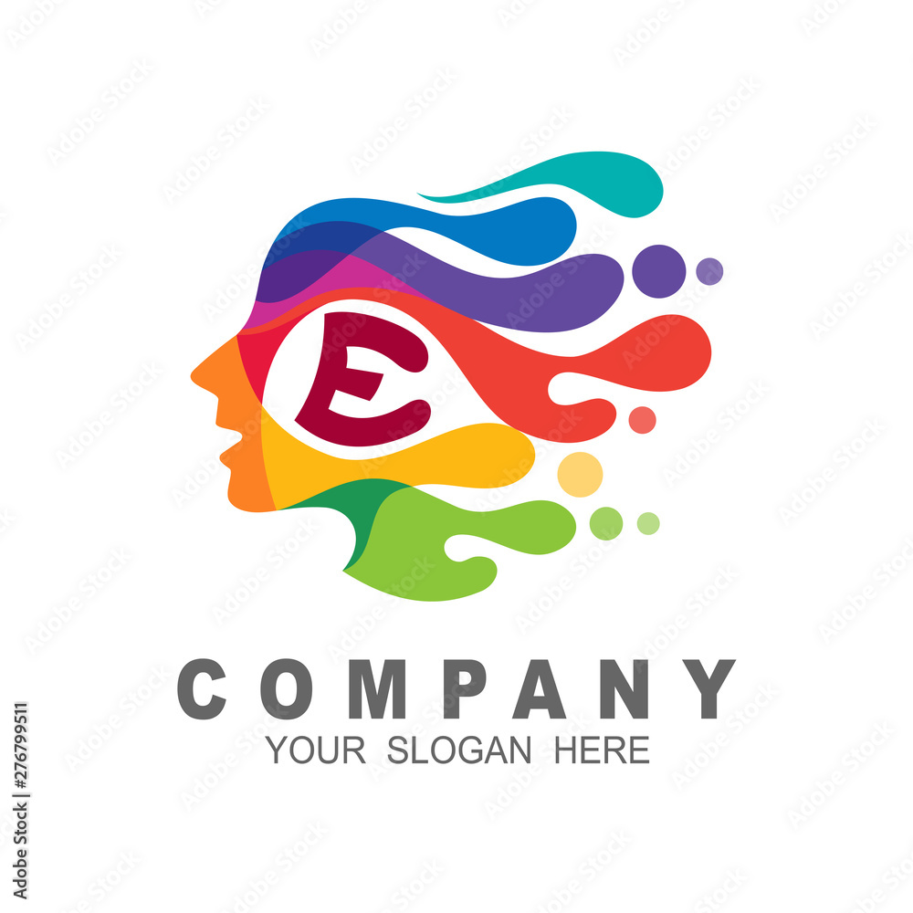 Face logo with letter E and people head logo, human face illustration ...
