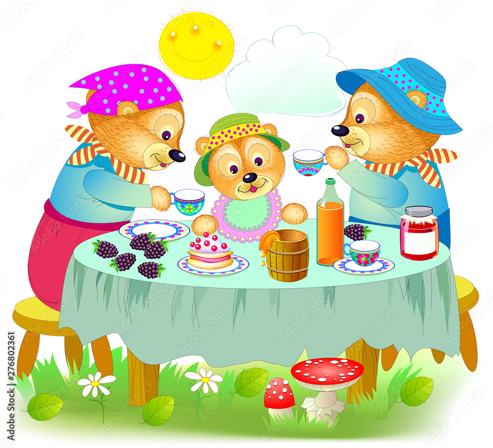 Illustration of cute three bears family eating the breakfast. Father ...