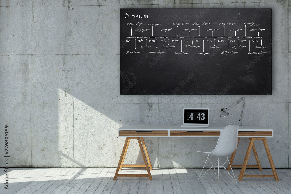 Modern minimalist workstation with business doodles sketched on a ...
