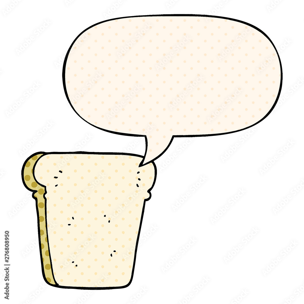 cartoon slice of bread and speech bubble in comic book style Stock ...