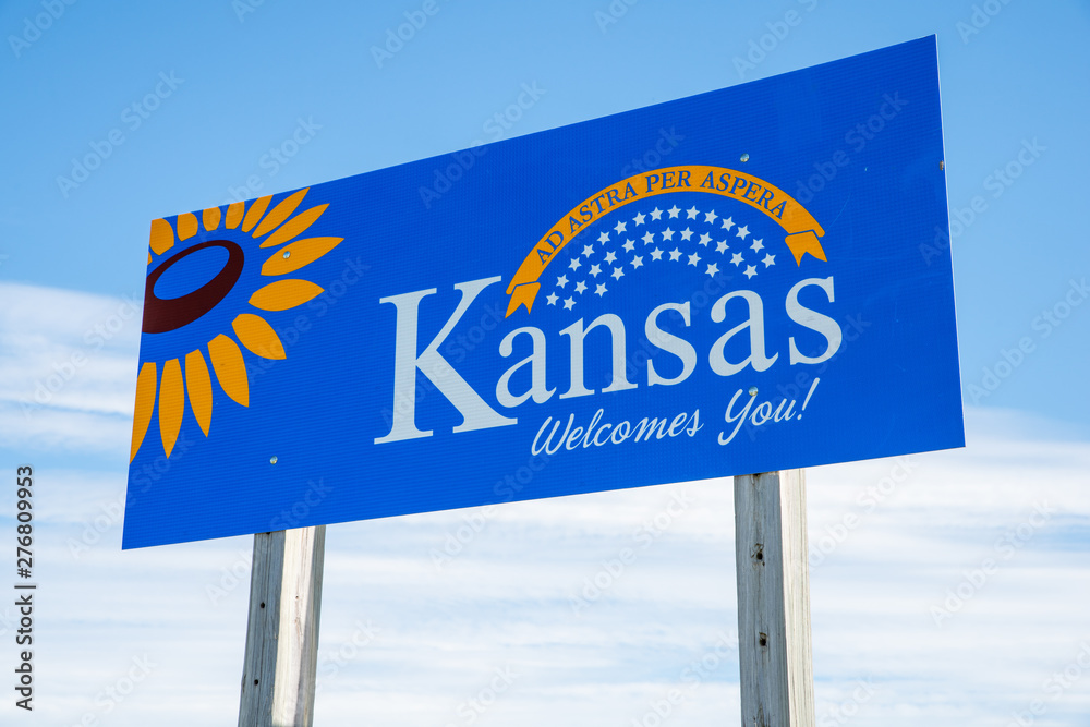 Welcome to Kansas highway sign Stock Photo | Adobe Stock
