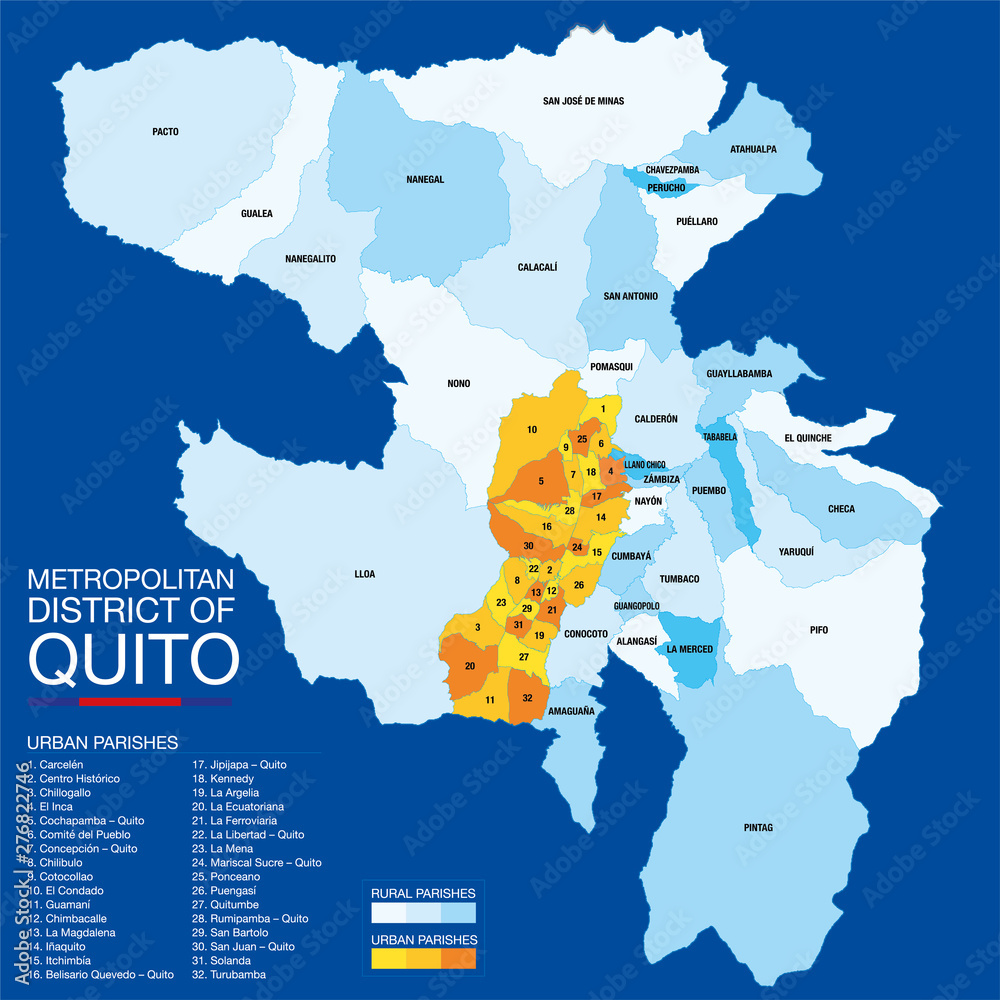 Map with the political division of the QUITO METROPOLITAN DISTRICT ...