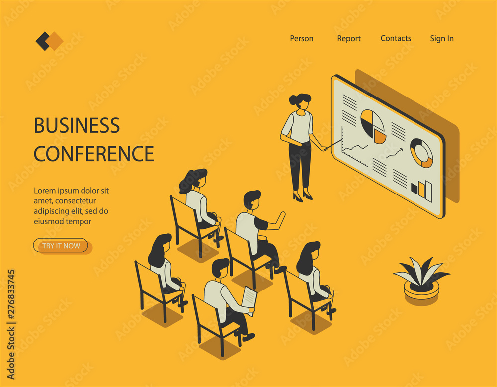 Isometric image on yellow background of business conference ...