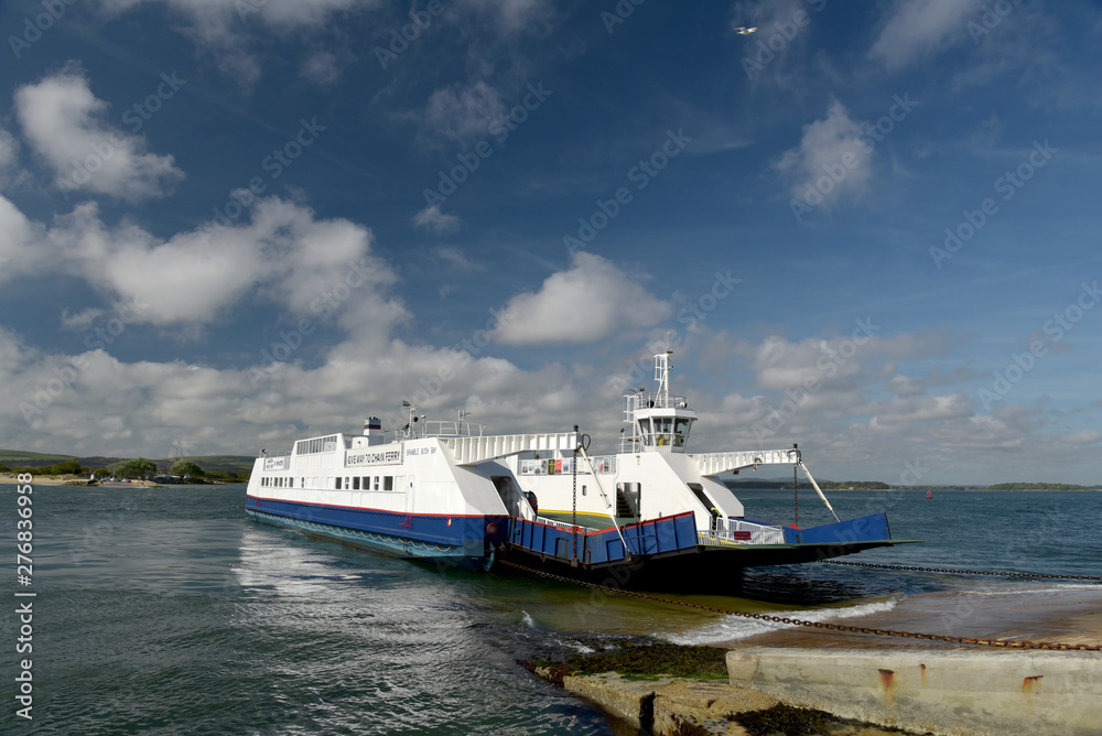 Chain ferry across Poole harbour near Sandbanks on the south coast ...