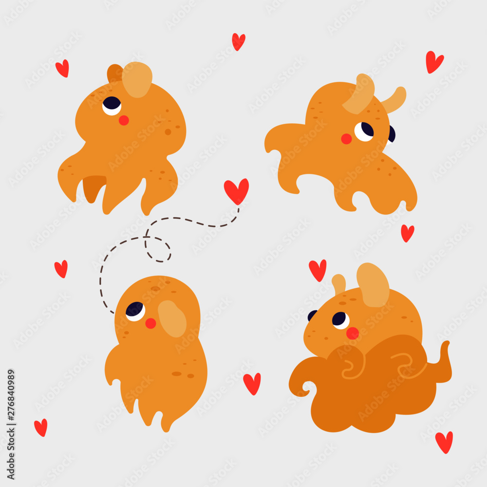 Deepest ocean octopus. Cute Dumbo octopuses character. Grimpoteuthis ...