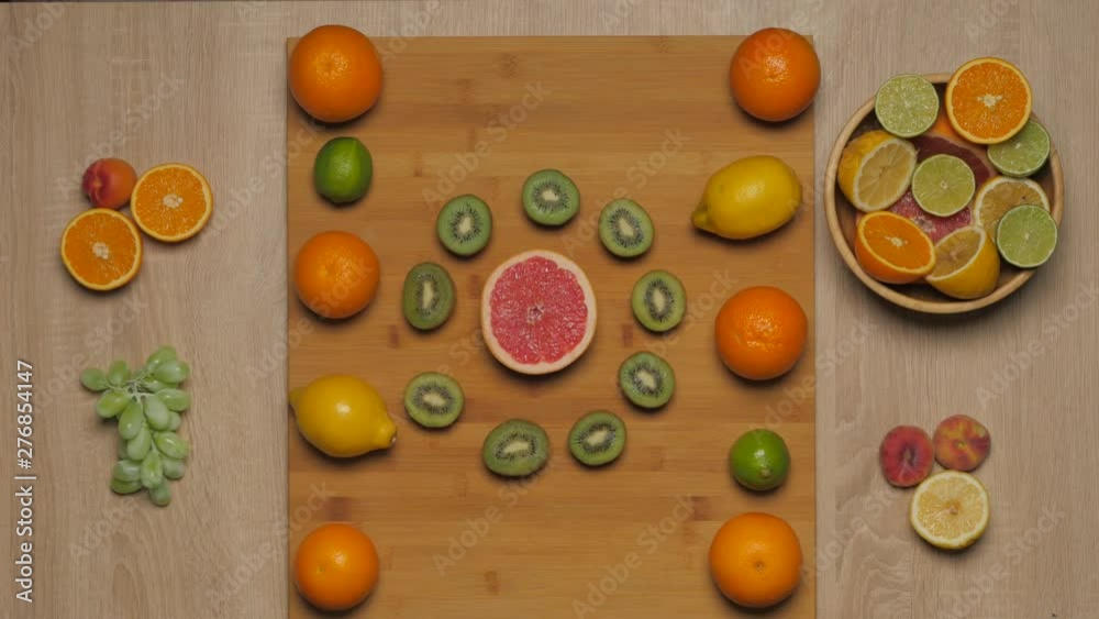 Fruits dancing on a table, stop motion animation. Fruit flower made ...