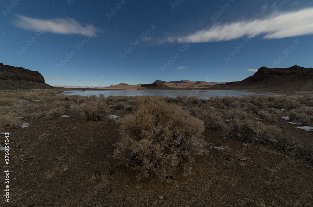 Moonlit night in Nevada, USA with starry night sky above mountains ...