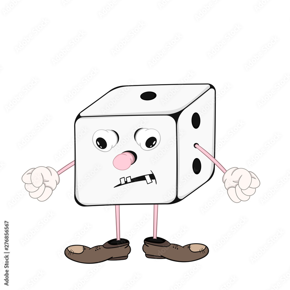 Funny cartoon dice with eyes, hands and feet in shoes experiencing ...