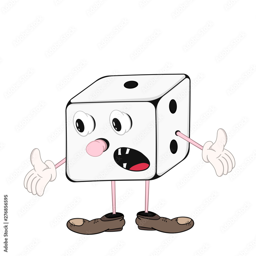 Funny cartoon dice with eyes, hands and feet in shoes experiencing ...