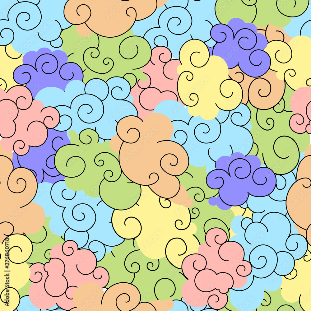 Funny cartoon seamless pattern of clouds of different shapes with ...