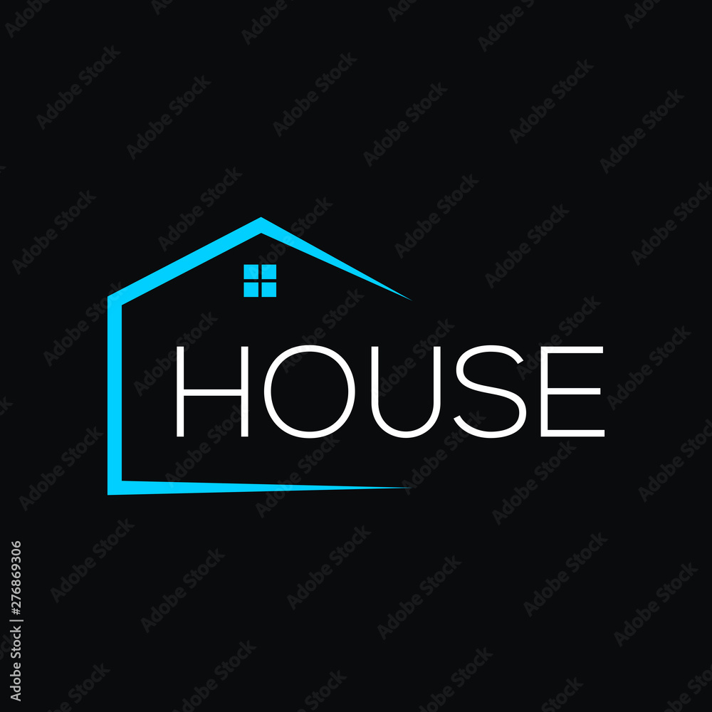 ABSTRACT BLUE HOUSE LOGO BLACK BACK GROUND Stock Vector | Adobe Stock