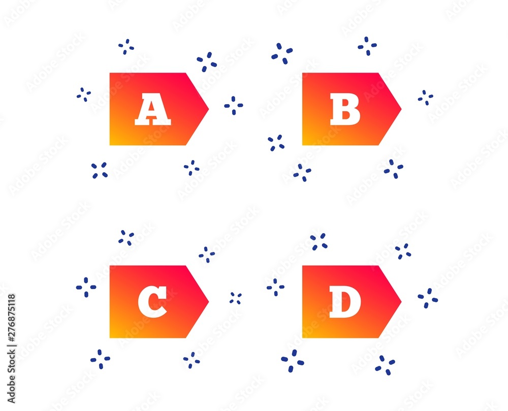 Energy efficiency class icons. Energy consumption sign symbols. Class A ...