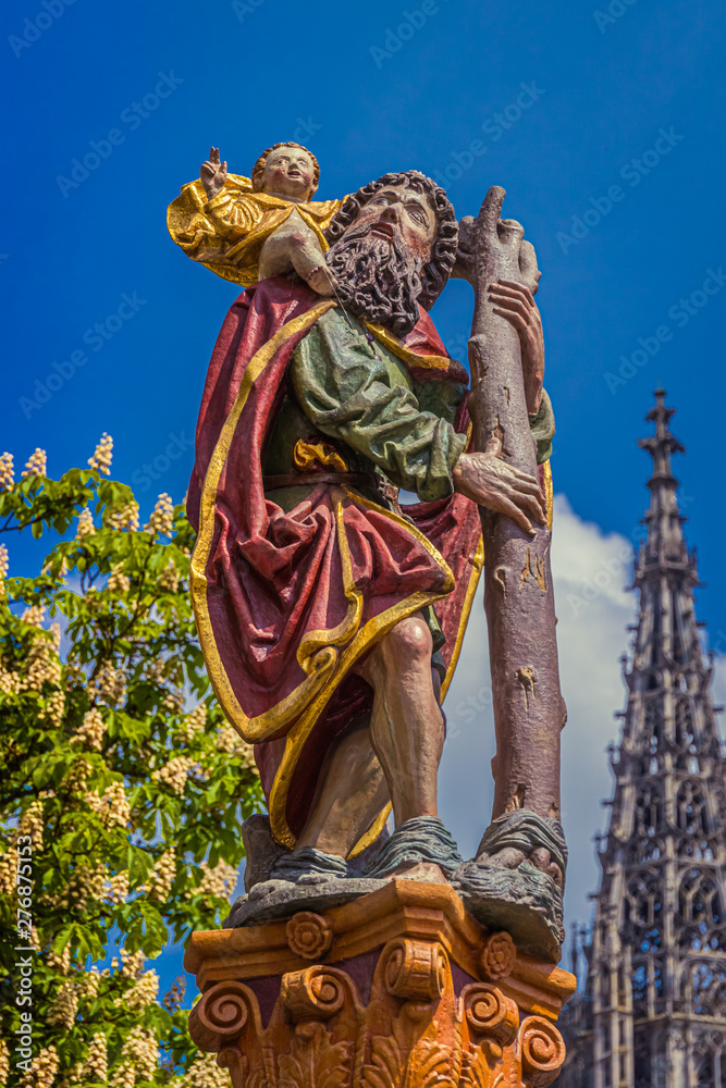 Statue of St. Christopher on top of the Christophorus fountain ...
