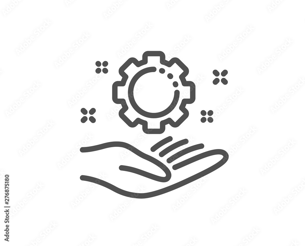 Employee hand line icon. Work gear sign. Development cogwheel symbol ...