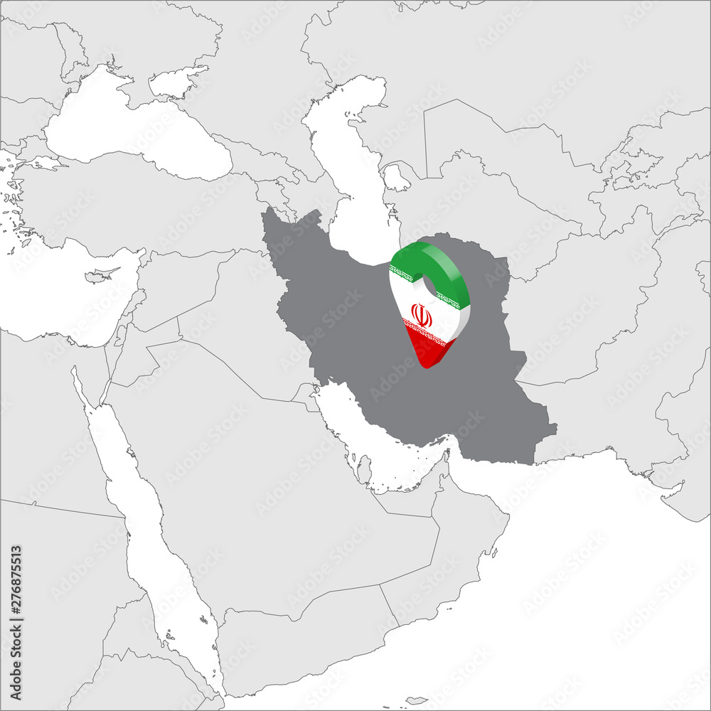 Islamic Republic of Iran Location Map on map Asia. 3d Iran flag map ...