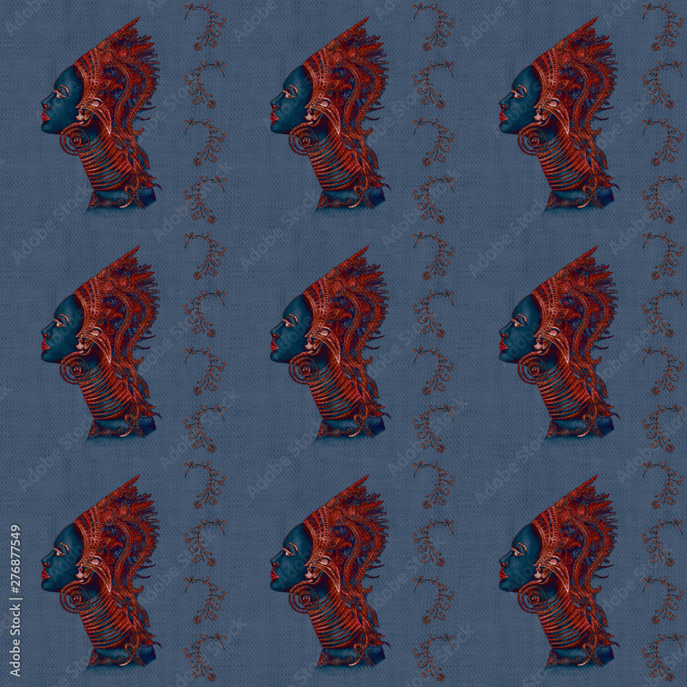 faces of eastern goddesses - apsara seamless pattern. illustration of a ...