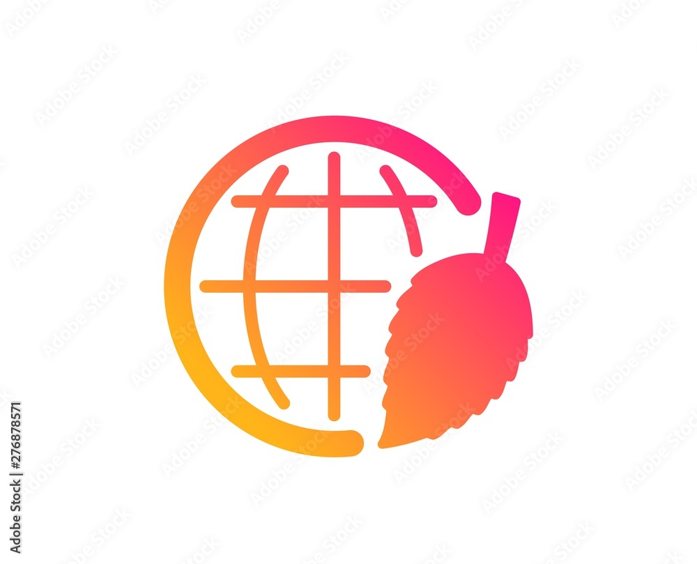 Globe with leaf icon. World sign. Environment day symbol. Classic flat ...