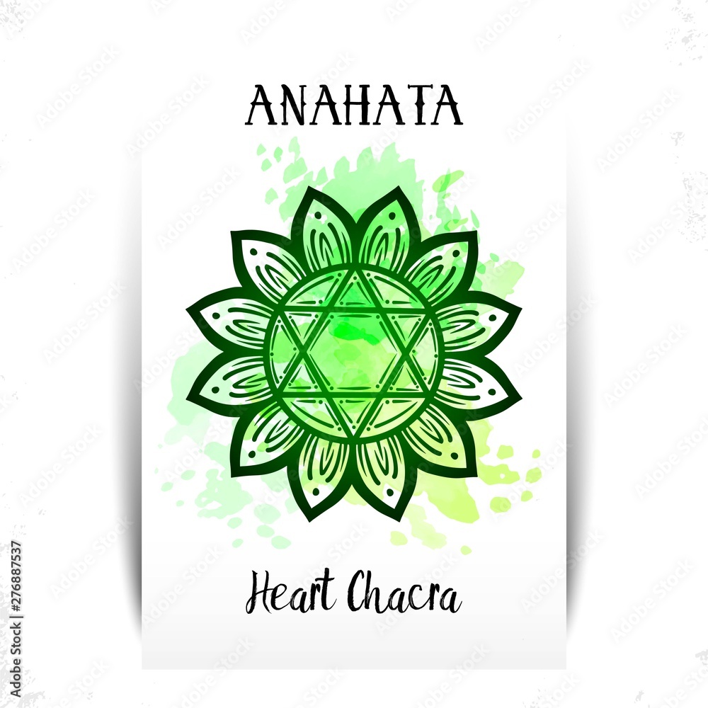 Vector illustration with symbol chakra Anahata on white background ...