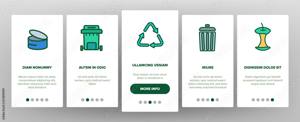 Garbage Recycling Vector Onboarding Mobile App Page Screen. Trash ...