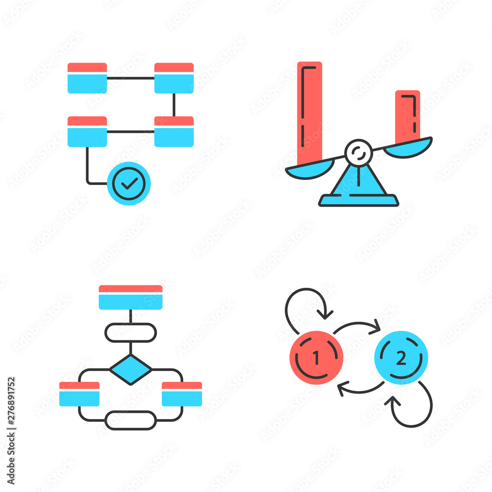 Diagram concepts color icons set. Activity, comparison, flow, state ...