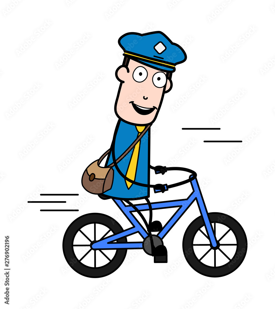 Cycling - Retro Postman Cartoon Courier Guy Vector Illustration Stock ...