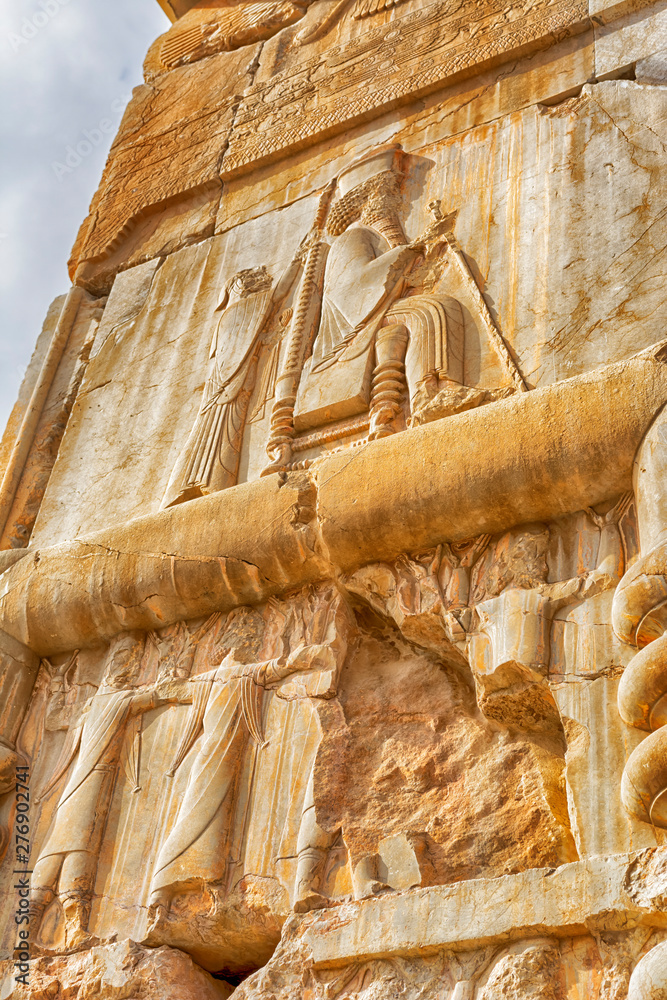 The bas-relief of king Darius and his son Xerxes in the palace Hadish ...