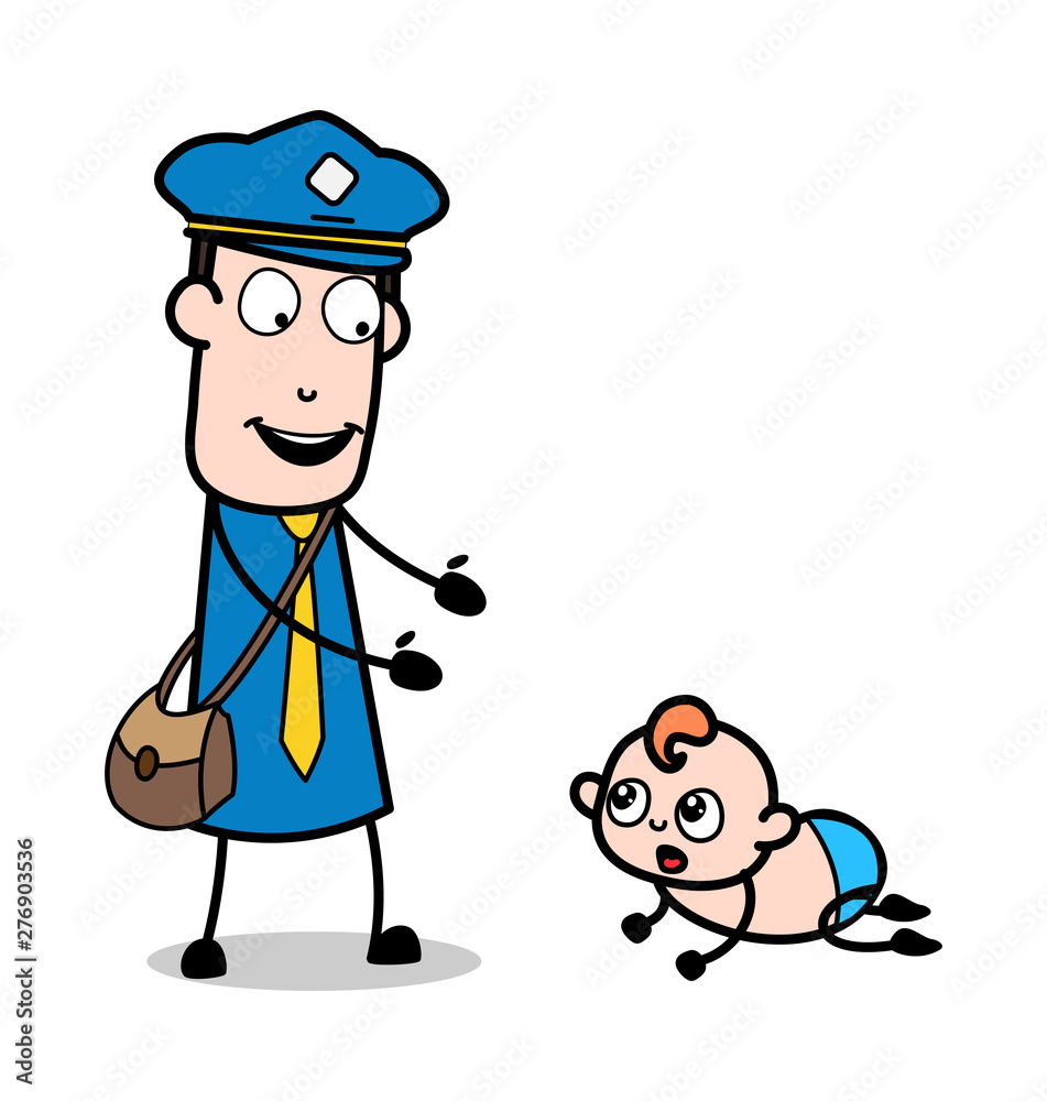 Playing with a New Born Baby - Retro Postman Cartoon Courier Guy Vector ...
